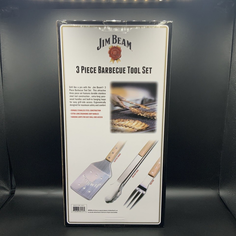 Jim Beam 3-Piece BBQ Tool Set w/ Grilling Fork, Tongs & Spatula BRAND ...
