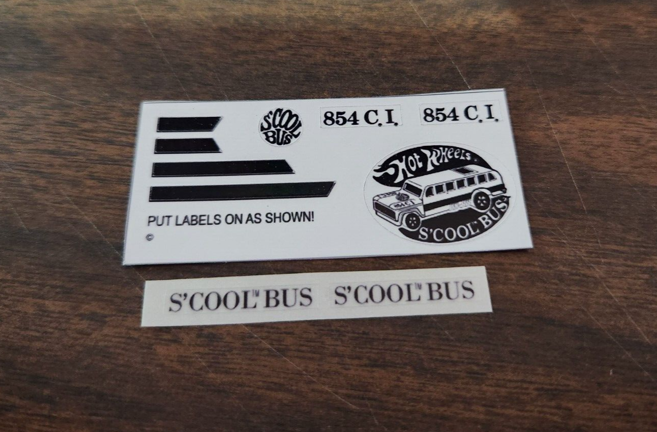 Hot Wheels S'COOL Bus Redline With Clear Side Decals DIE CUT Repro ...