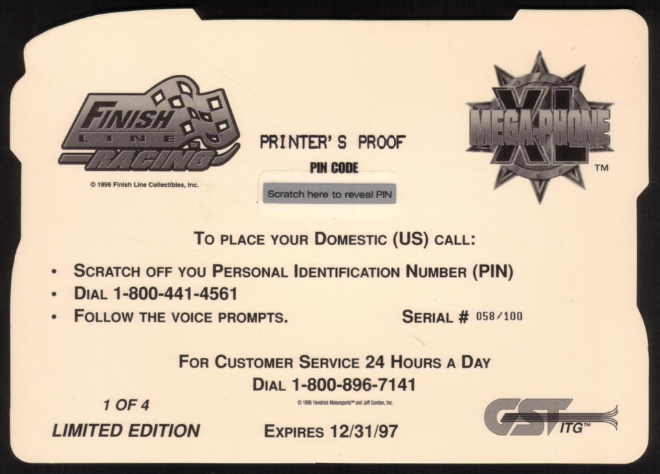 $25. Jeff Gordon: XL Mega-Phone Die-Cut JUMBO 1996 Printer's Proof ...