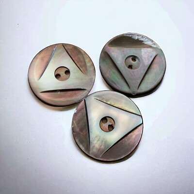 3 Antique Vintage Abalone Carved Shell 2 Hole Sewing Buttons 1 & 1/4 ...