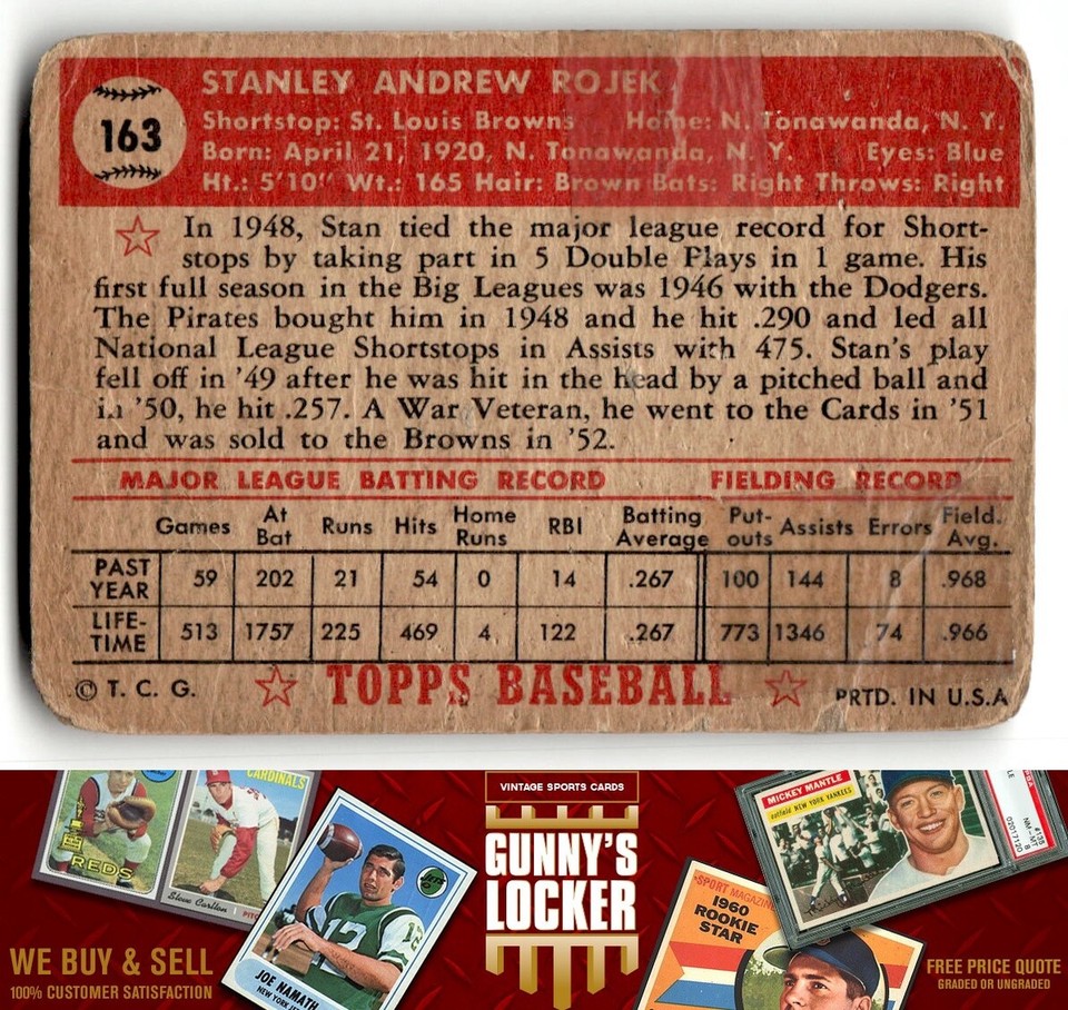 1952 Topps Stan Rojek 163 St. Louis Browns | eBay