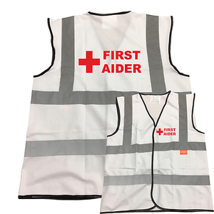PRINTED FIRST AIDER WHITE HI VIS VEST WAISTCOAT JACKET, MEDICAL, FIRST ...