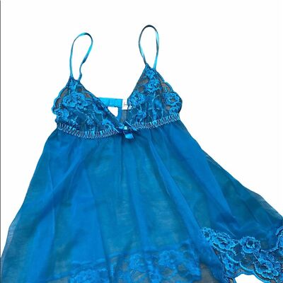 Fredericks of Hollywood turquoise lacey lingerie slip size small | eBay