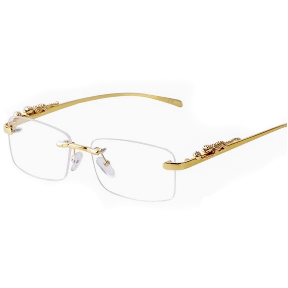 Gold Wire Frame Rimless Men's Luxury Leopard Hip Hop Retro Clear Lens ...
