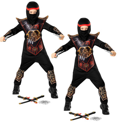 Boys Red Ninja Costume Martial Arts Nija Fancy Dress Outfit + WEAPONS ...