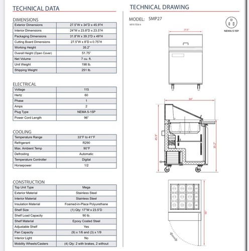 27” COMMERCIAL MEGA TOP SANDWICH UNIT PREP REFRIGERATOR WITH 9 PANS | eBay