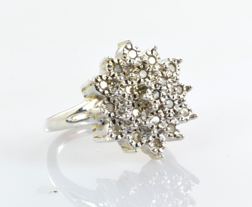 Diamond Snowflake Cluster Ring in Sterling Silver Size 6 | eBay