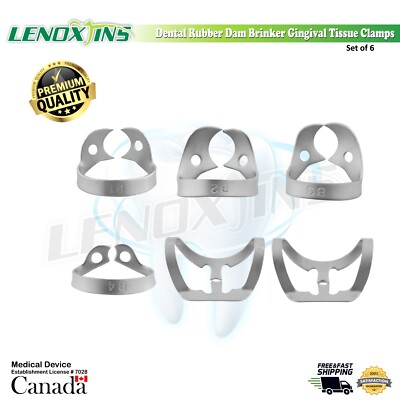 Dental Rubber Dam Brinker Gingival Tissue Clamps Set of 6, German SS ...