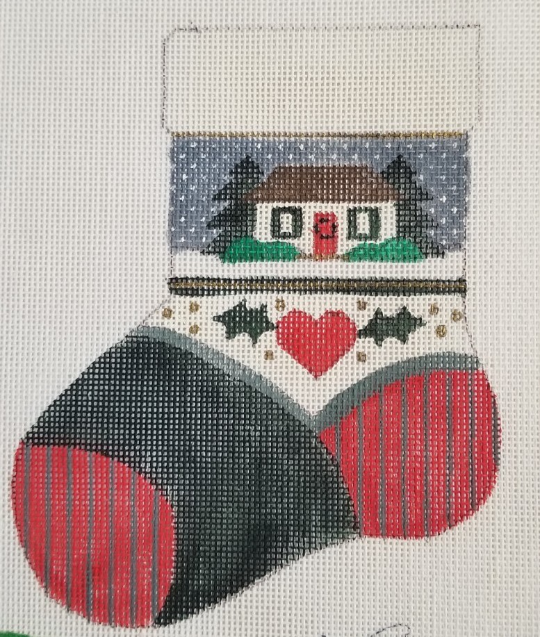 Hand Painted Needlepoint Canvas LANI Mini Christmas Stocking House Snow ...