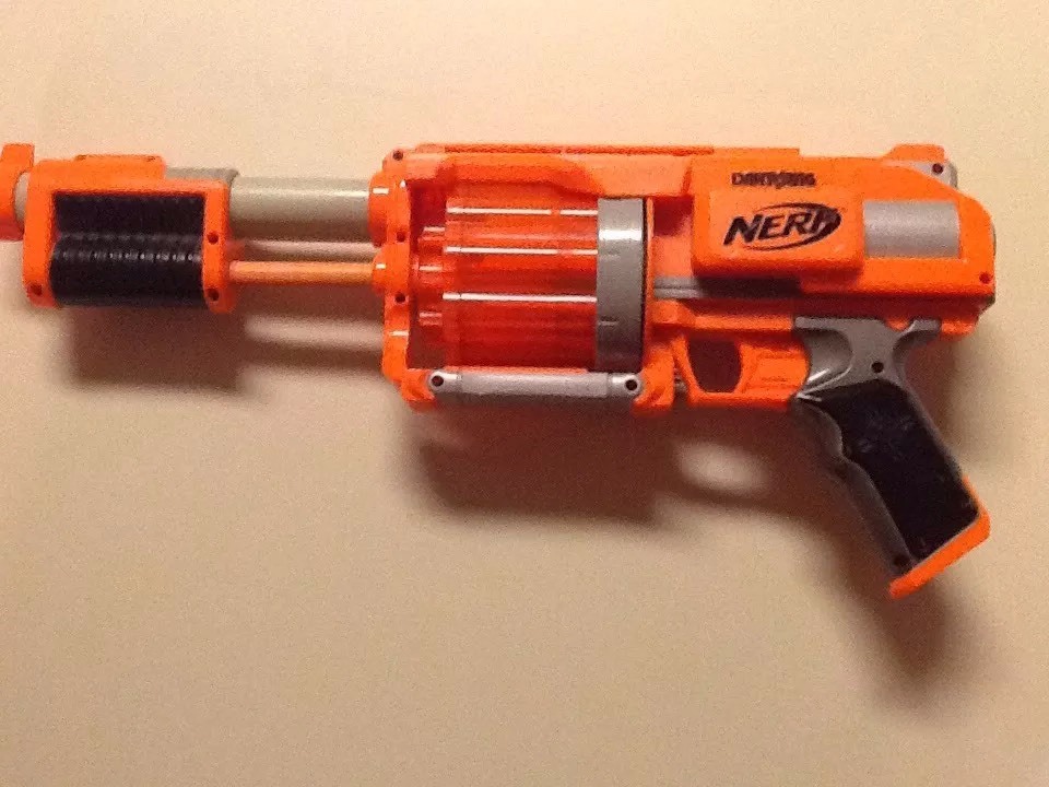 Nerf Dart Tag Gun Orange Fury Fire Blaster Revolving Pump Shooter 10 ...