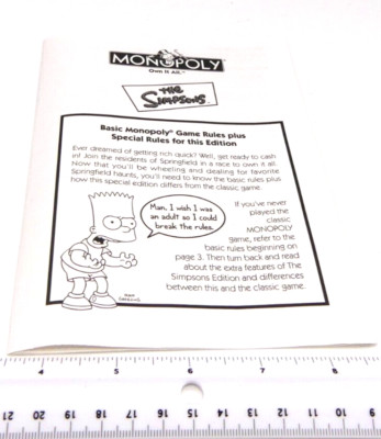 2000 Monopoly The Simpsons Board Game Instruction Manual Part Only | eBay