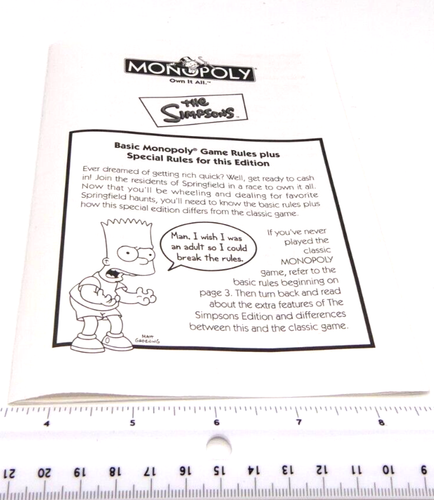 2000 Monopoly The Simpsons Board Game Instruction Manual Part Only | eBay