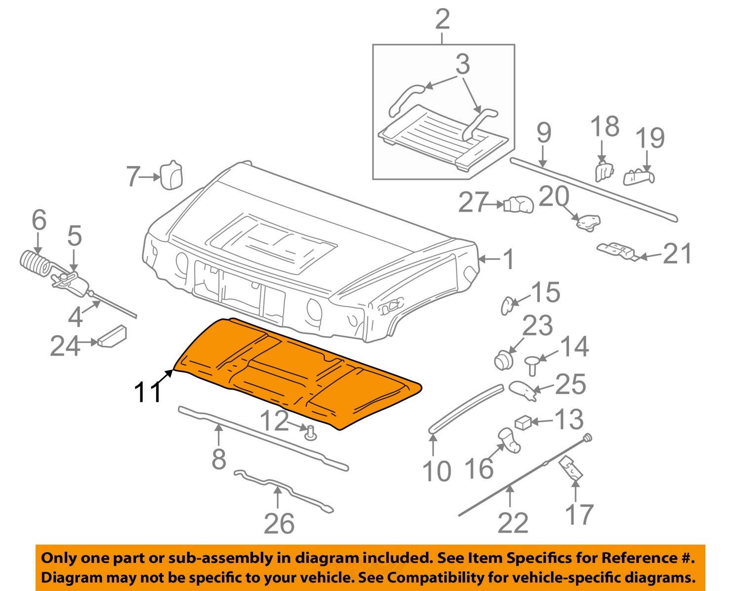 GM OEM 03-09 H2 Hood Grille Hood Components-Insulator Pad 15800593 | eBay