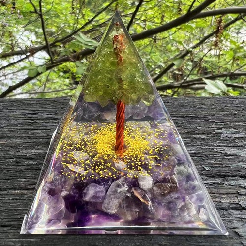 Tree of Life Orgonite Pyramid Amethyst Peridot Gemstone Orgone Reiki ...