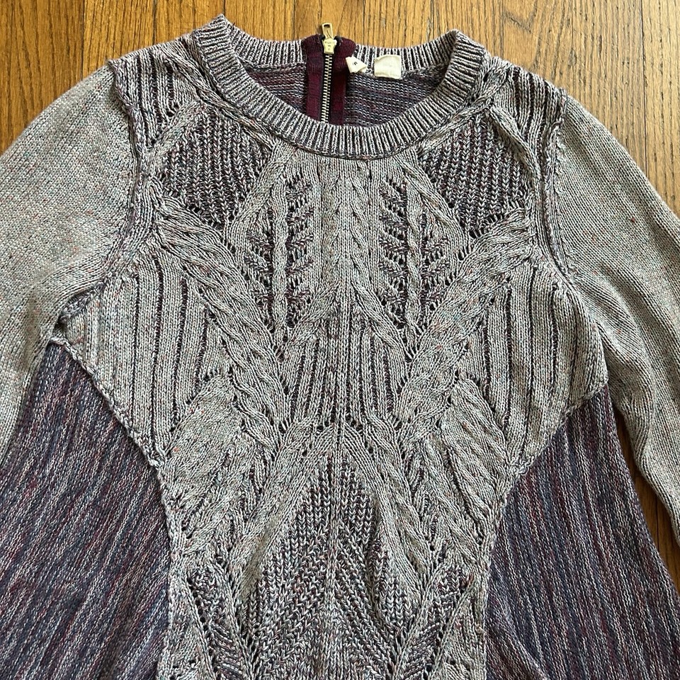 Anthropologie Moth Sweater Anita Cable Knit Rear Zip Pullover Long ...