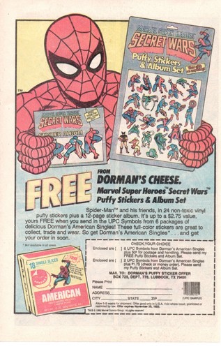 1985 SPIDERMAN DORMAN'S CHEESE Food Snack PRINT AD ART - MARVEL SECRET ...
