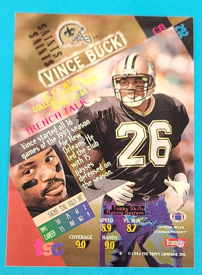 1994 Stadium Club Super Bowl XXIX Embossed #292 Vince Buck FOOTBALL ...