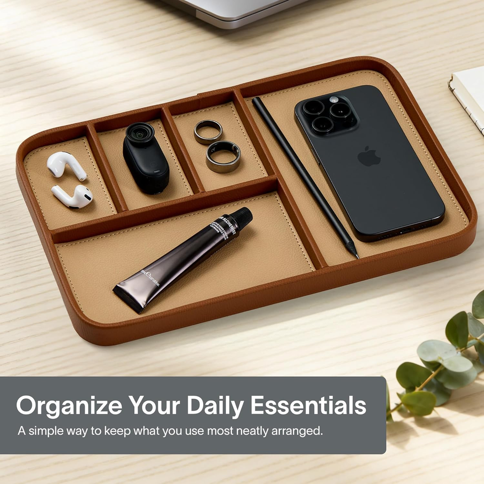 Nordik Leather Valet Tray - Sand Brown - 30 X 20 Cm Large Vegan Leather ...