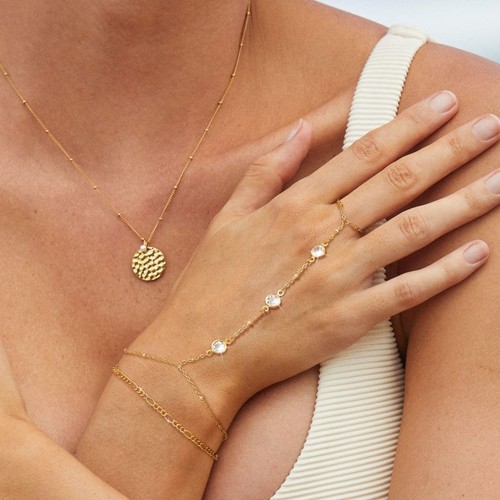 Gold Hand Chain Bracelet Stack Set for Women, 14K Gold Dainty Beaded ...