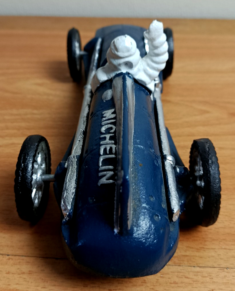 Vintage Cast Iron MICHELIN MAN Blue Racing Car 10" Inches Long ...