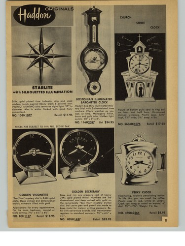 1959 PAPER AD Haddon Golden Visionette Secretary See Through Clocks ...
