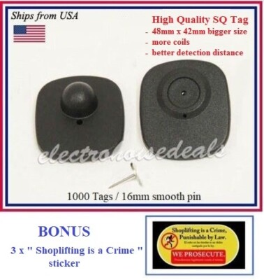 1000 EAS Anti Theft Checkpoint Compatible RF 8.2MHZ Security Tag + pin ...