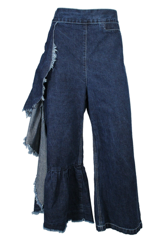 RACHEL COMEY Blue Dark Wash Denim Asymmetrical Ruffle Trim Jeans 10 | eBay