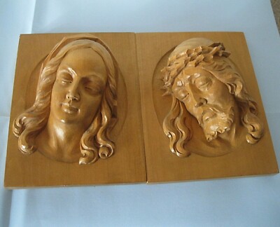 2x Heiligenbilder Handgeschnitzt Jesus Christus und Maria 1964 FK ...