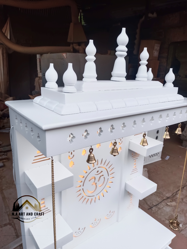 wood Temple with Marble Looking with Hanging Bells and Lamps and Led ...