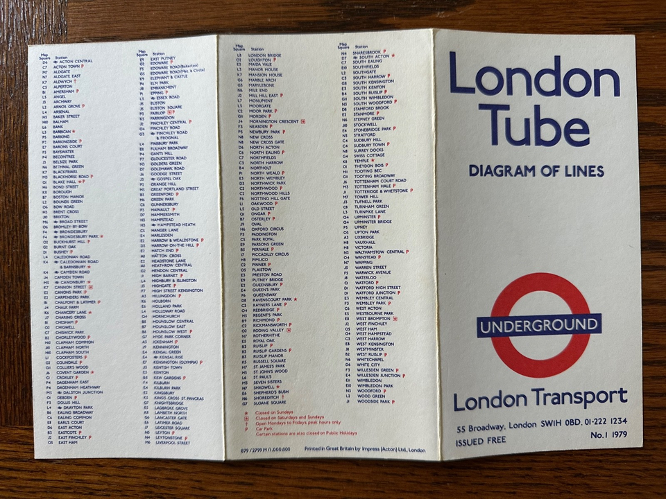 London Tube Map - Vintage 1979 - Pocket Sized - Diagram of Lines | eBay