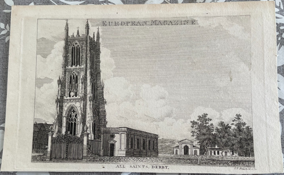 ANTIQUE PRINT DERBY ALL SAINTS C1780 PUB. EUROPEAN MAGAZINE | eBay