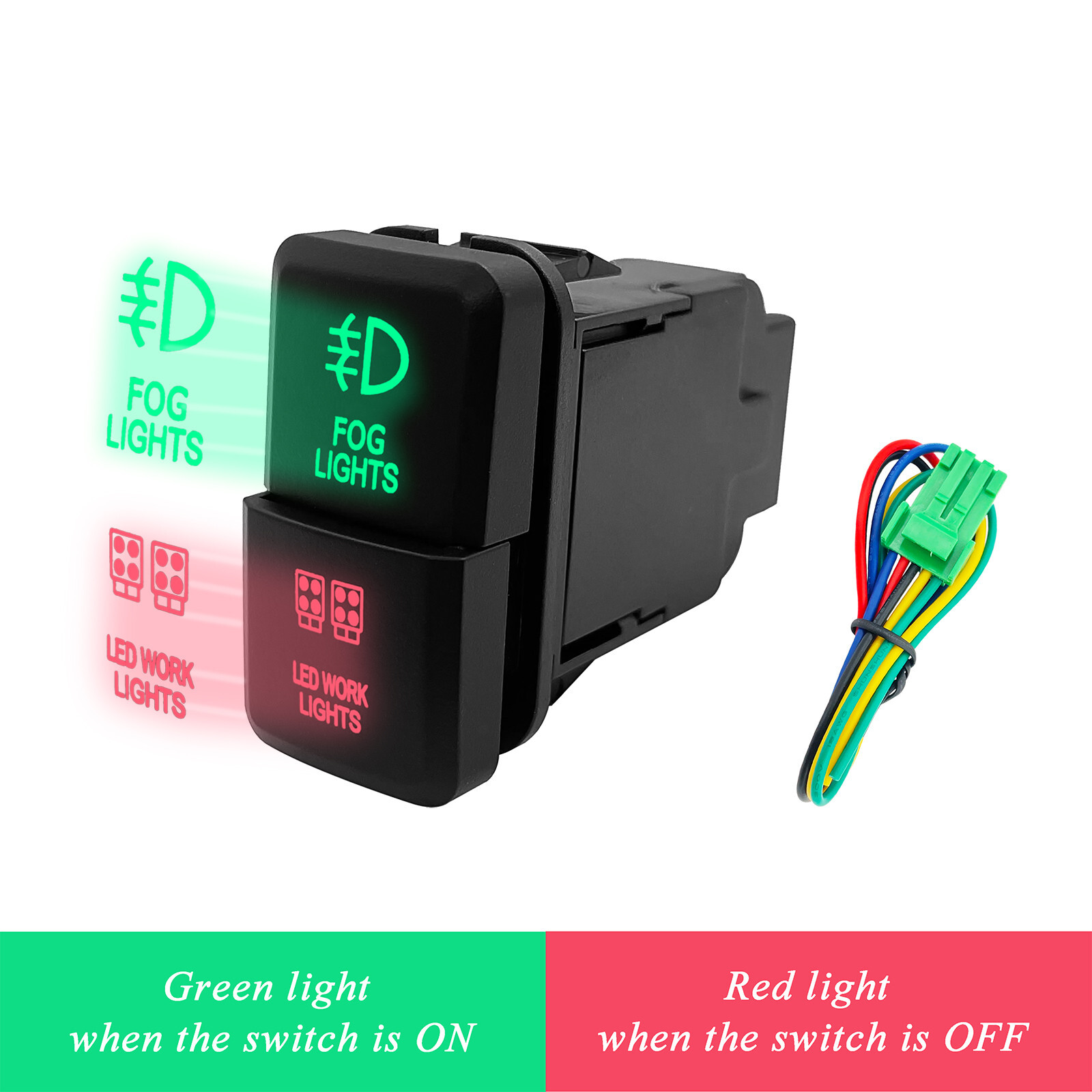 12V Dual Push Button Switch Green Red for Toyota Prado Hilux 39mm x ...