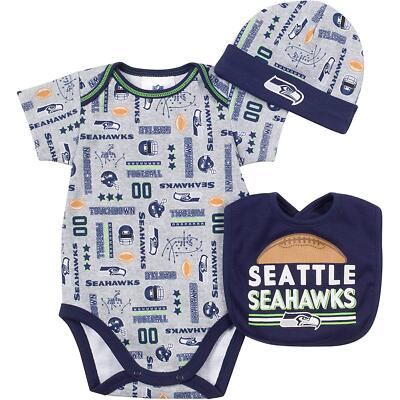 NFL Seattle Seahawks Baby-Boy 3 Pc. Short Sleeve Bodysuit, Bib and Cap ...