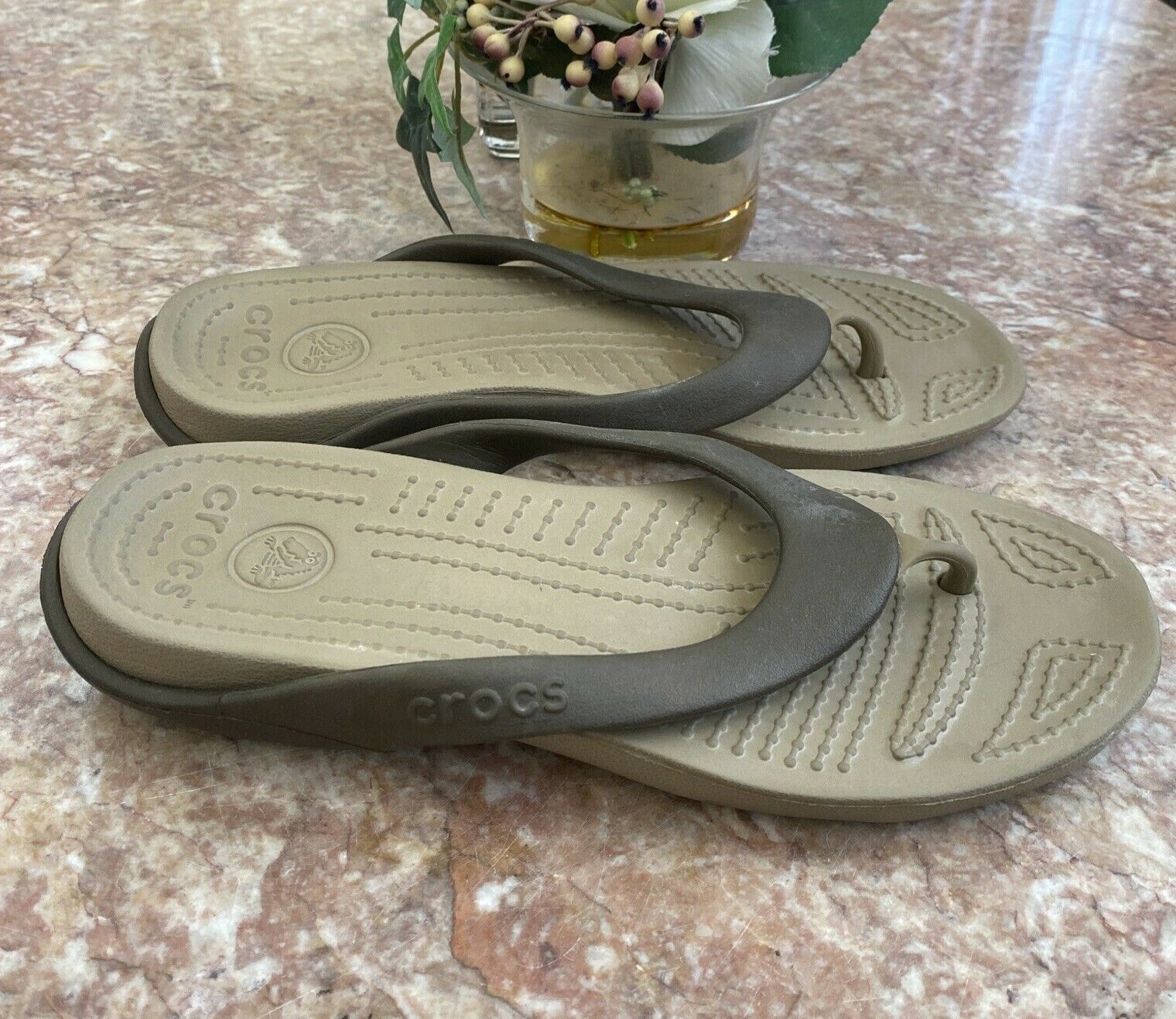 Crocs Men's Athens Beige/Brown Flip Flops Thong Sanda… - Gem