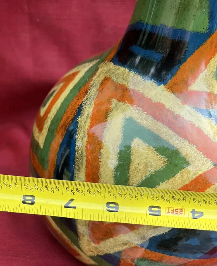 Maitland Smith Hand Painted Abstract Geometric Pattern Vase ROC/HONG ...