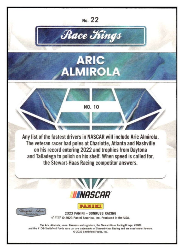 ARIC ALMIROLA 2023 Donruss /5 Top 5 #22 NASCAR Race Kings ID:77572 | eBay