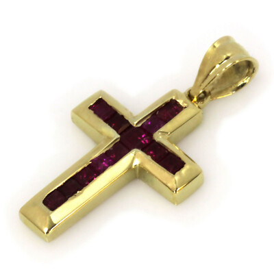 1 ctw Natural Red Princess Ruby Solid 14k Yellow Gold Unisex Cross ...