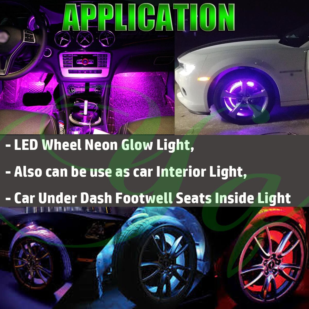 4pcs 24" Multi Color Wheel Well LED Light Custom Neon Accent Strip Rim ...