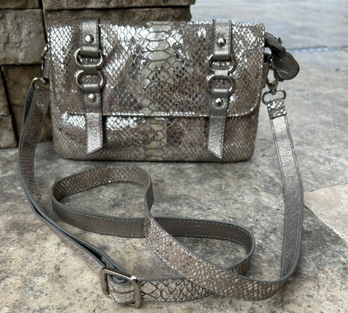 CHEZ Fine Leather Goods by Cheryl Silver Snake Embossed Leather Bag | eBay
