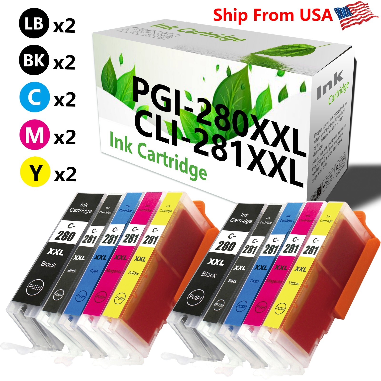 10PK PGI 280 CLI 281 Ink Cartridge for PIXMA TR8622 TS6100 TS6120 ...