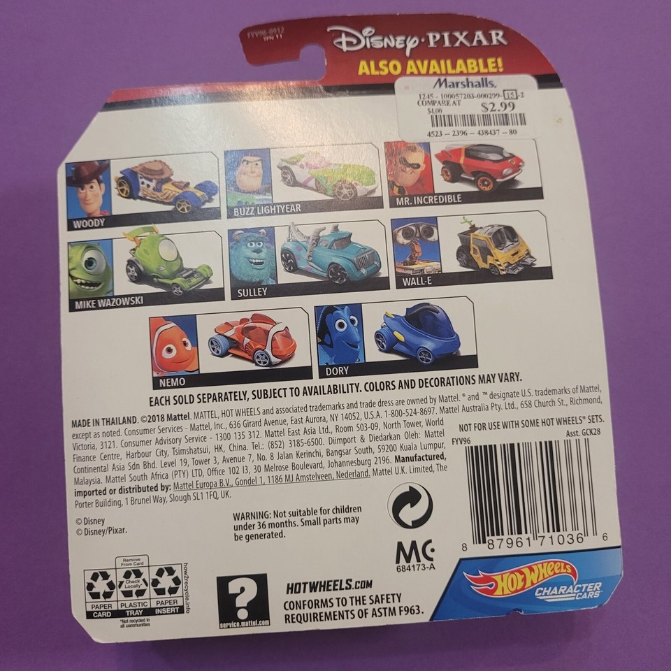 Nemo - Disney / Pixar Character Cars - Hot Wheels FINDING NEMO Movie ...