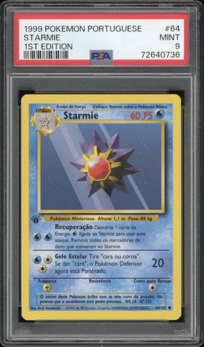 1999 Pokemon PORTUGUESE 1st Edition Base Set Starmie 64/102 PSA 9 MINT ...