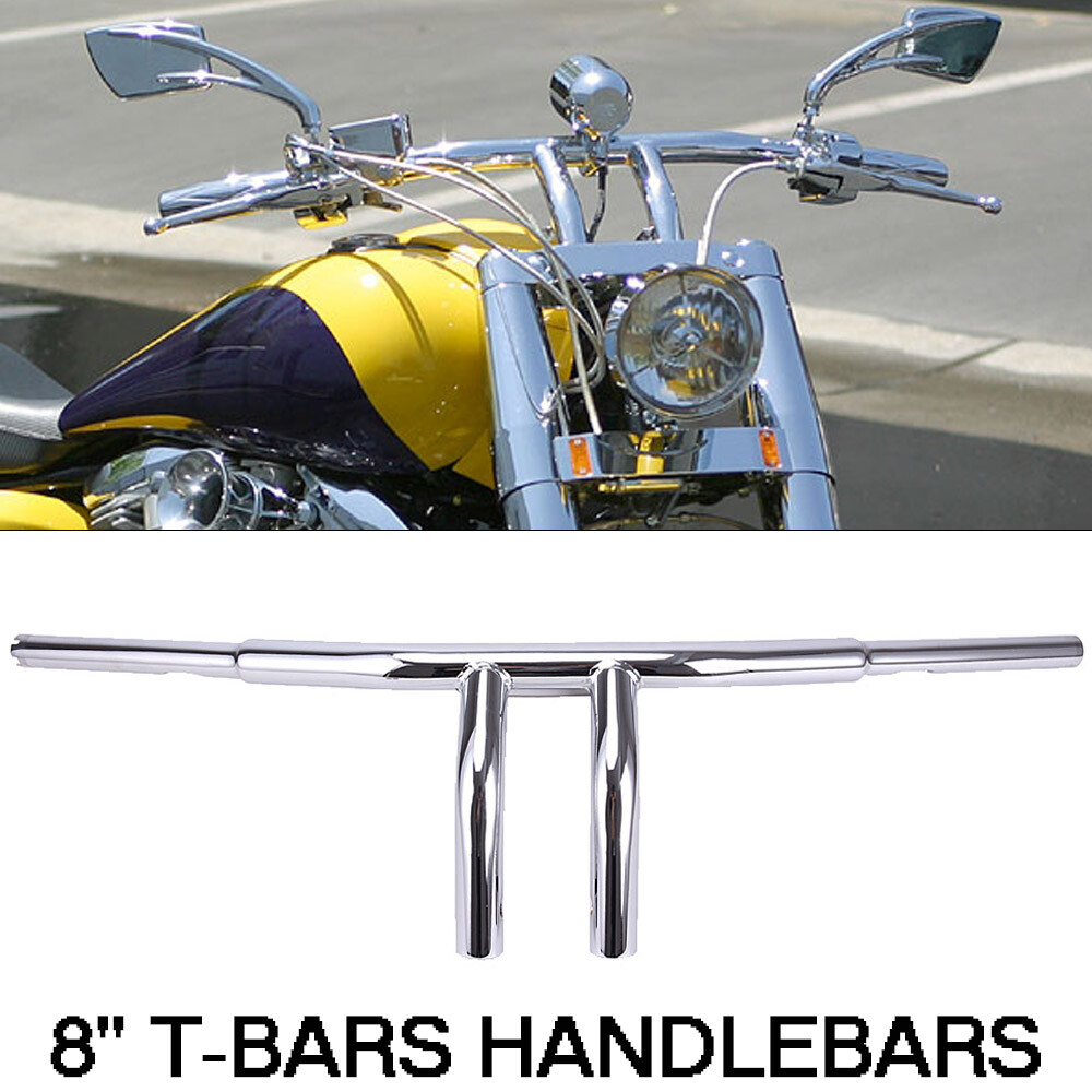 FOR HARLEY MOTORCYCLE 1-1/4" CHROME 8" RISE PULLBACK T-BARS HANDLEBARS ...