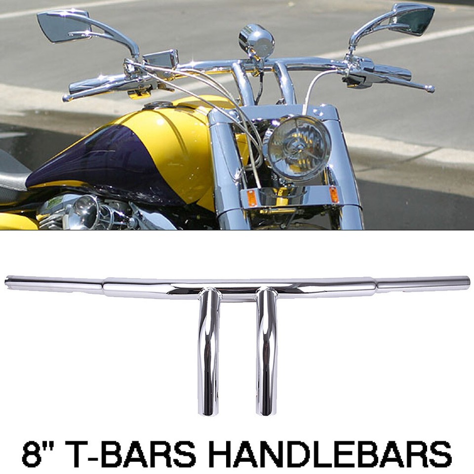 FOR HARLEY MOTORCYCLE 1-1/4" CHROME 8" RISE PULLBACK T-BARS HANDLEBARS ...