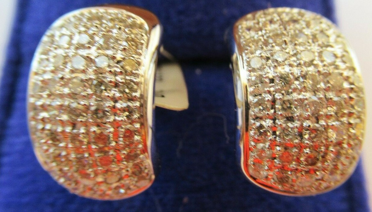 14K Solid Gold & Diamond Half Hoop Omega Back Earrings - #D027 | eBay