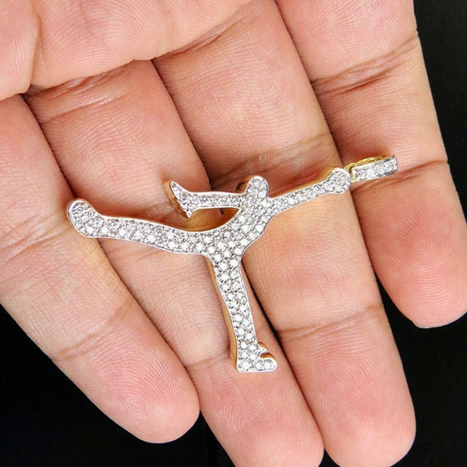 Men's 0.85 Ct Round Moissanite Pendant Necklace 14k Real Yellow Gold ...