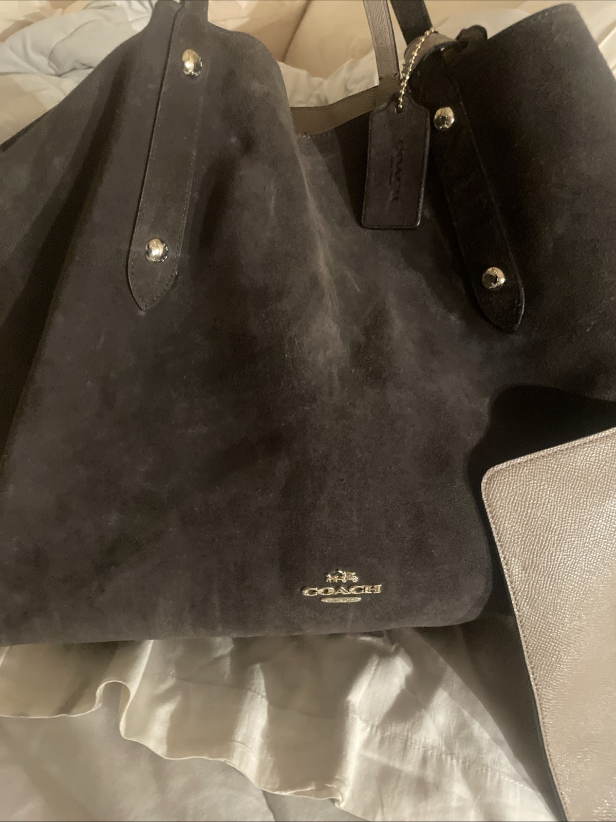 Coach Large Tote Bag Tan Leather / Brown Suede Revers… - Gem