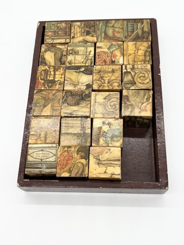 Antique 1890’s German Lithograph 20 blocks Puzzle WOOD & box (missing 2 ...