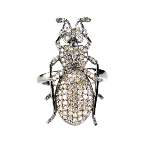 Pave Diamond Bug Ring Solid 925 Sterling Silver Jewelry Christmas Gift ...