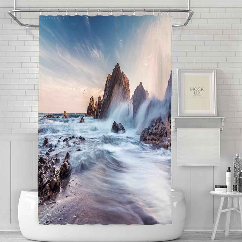 Waves Crash Rocks Waterproof Bath Polyester Shower Curtain Liner Water ...
